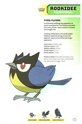 2021 POKEMON ROOKIDEE Trading Card Character Action Figure Pin-Up ART ...