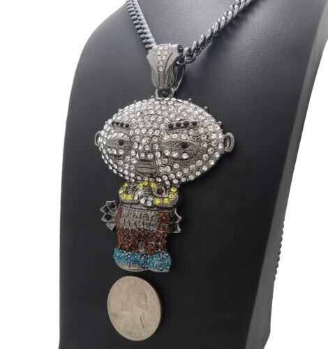 HIP HOP FULL ICED BLING STEWIE BLACK PENDANT CUBIC ZIRCONIA 6mm 30 ...