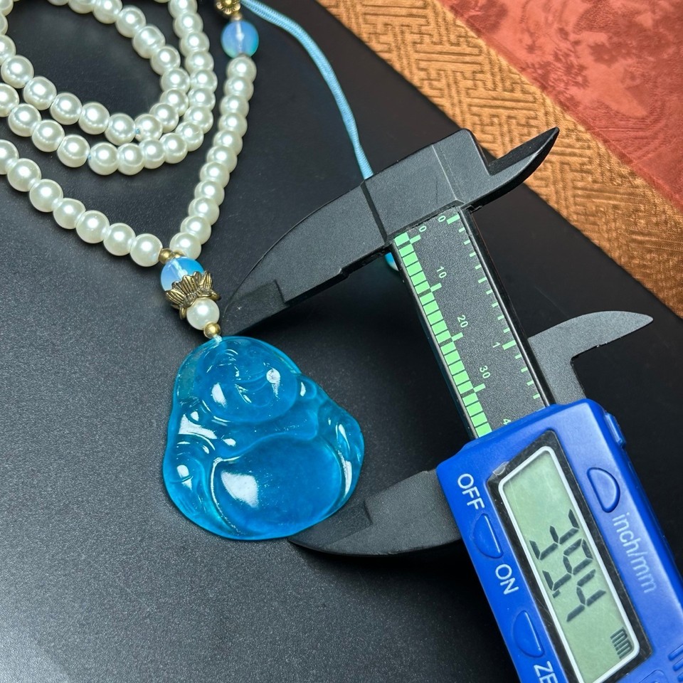 Woman Natural AAA Perfect Ice Blue Jade Jadeite Buddha Pendant&Necklace ...