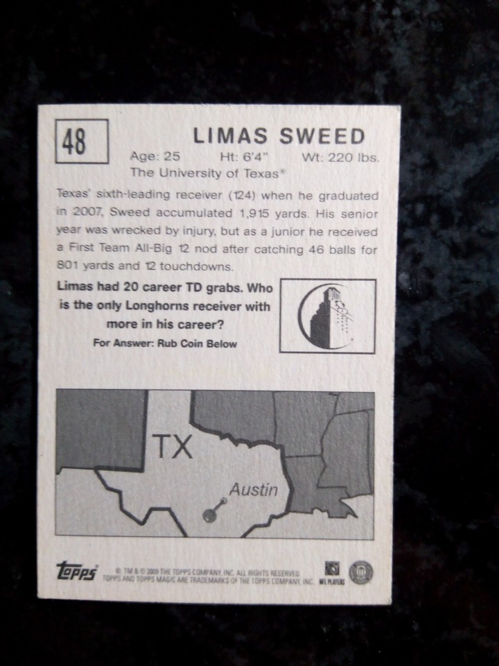 2009 Topps Magic Mini SP #48 Limas Sweed Texas Longhorns Pittsburgh ...