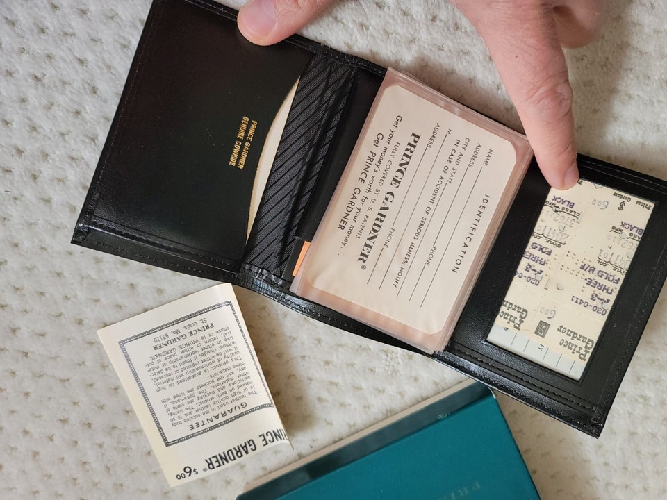 VTG NOS Prince Gardner TRIFOLD black Leather wallet with THUMB EJECTOR ...