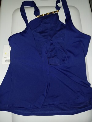 Womans navy blue swim top. tankini style w/gold accent. halter top NWT ...