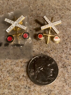 Lot of 2 Railroad Crossing Operation Lifesaver Lapel Hat Enamel Brooch ...
