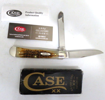 Case xx Amber Bone Peach Seed Jig Trapper Pocket Knives 00164 W/Box ...
