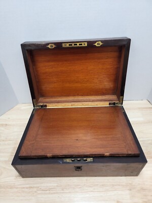 Antique Wood Writing Lap Desk Traveling Box Correspondence Pearl Inlay ...