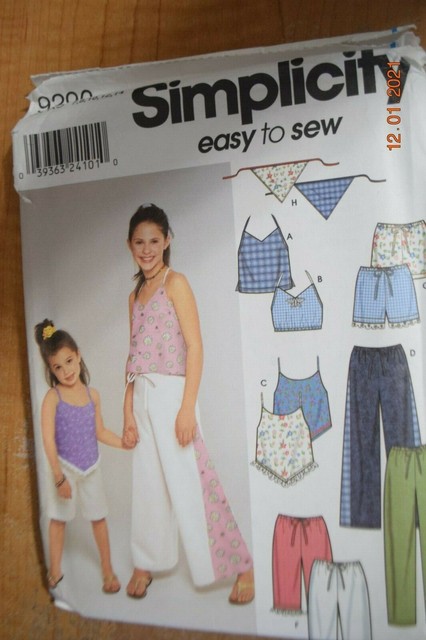 Simplicity Pattern 9290 Tops Pants Shorts Scarf Girls Sizes 7 8 10 12 ...