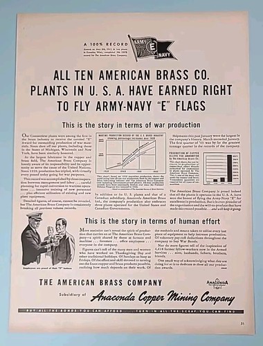 1943 American Brass Company ARMY-NAVY "E" FLAGS Vintage Magazine Print ...