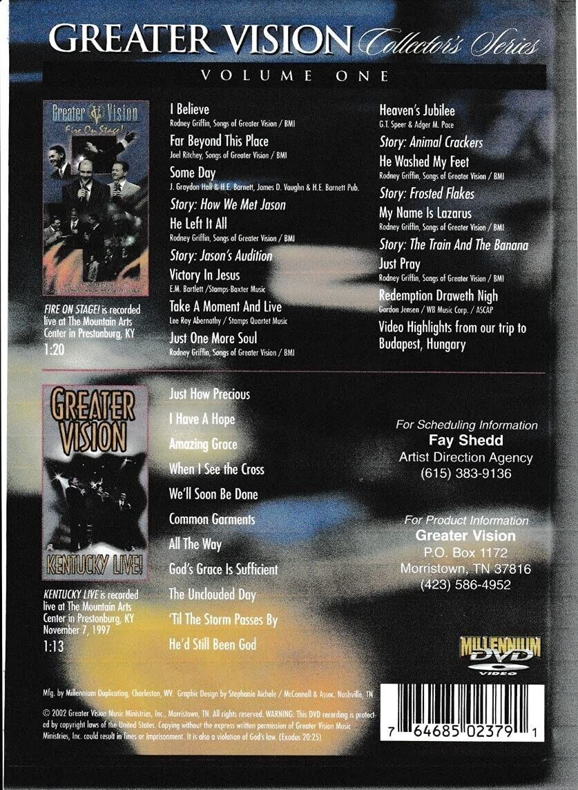 Greater Vision Collector’s Series Volume 1 - Fire on Stage and Kentucky ...