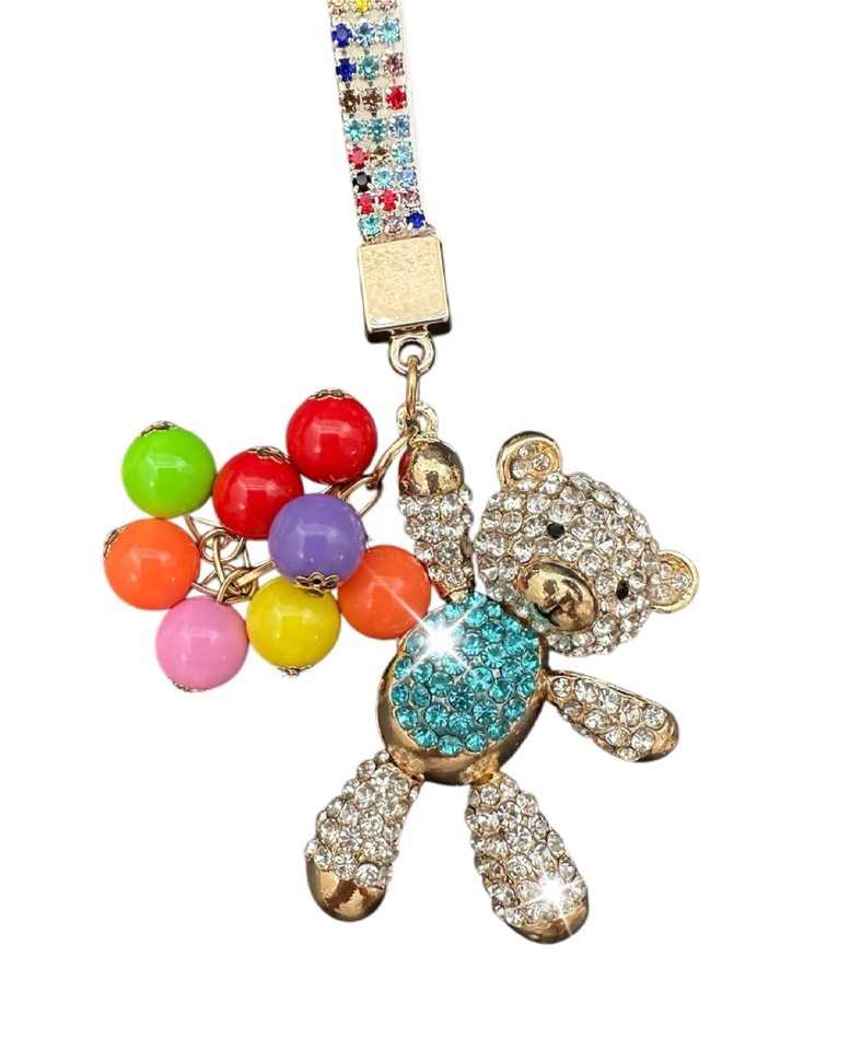 Luxury Rhinestone Bear with Balloons Keychain, Keyring, Bag Charm ...