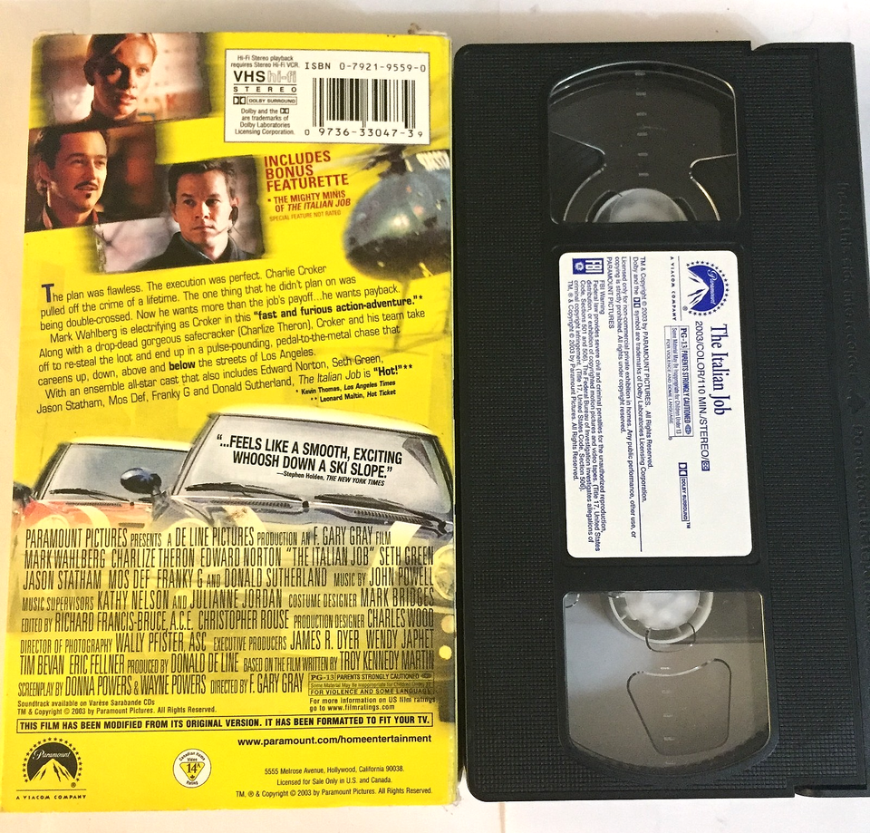 The Italian Job Mark Wahlberg VHS Tape - Ships Free with Tracking | eBay