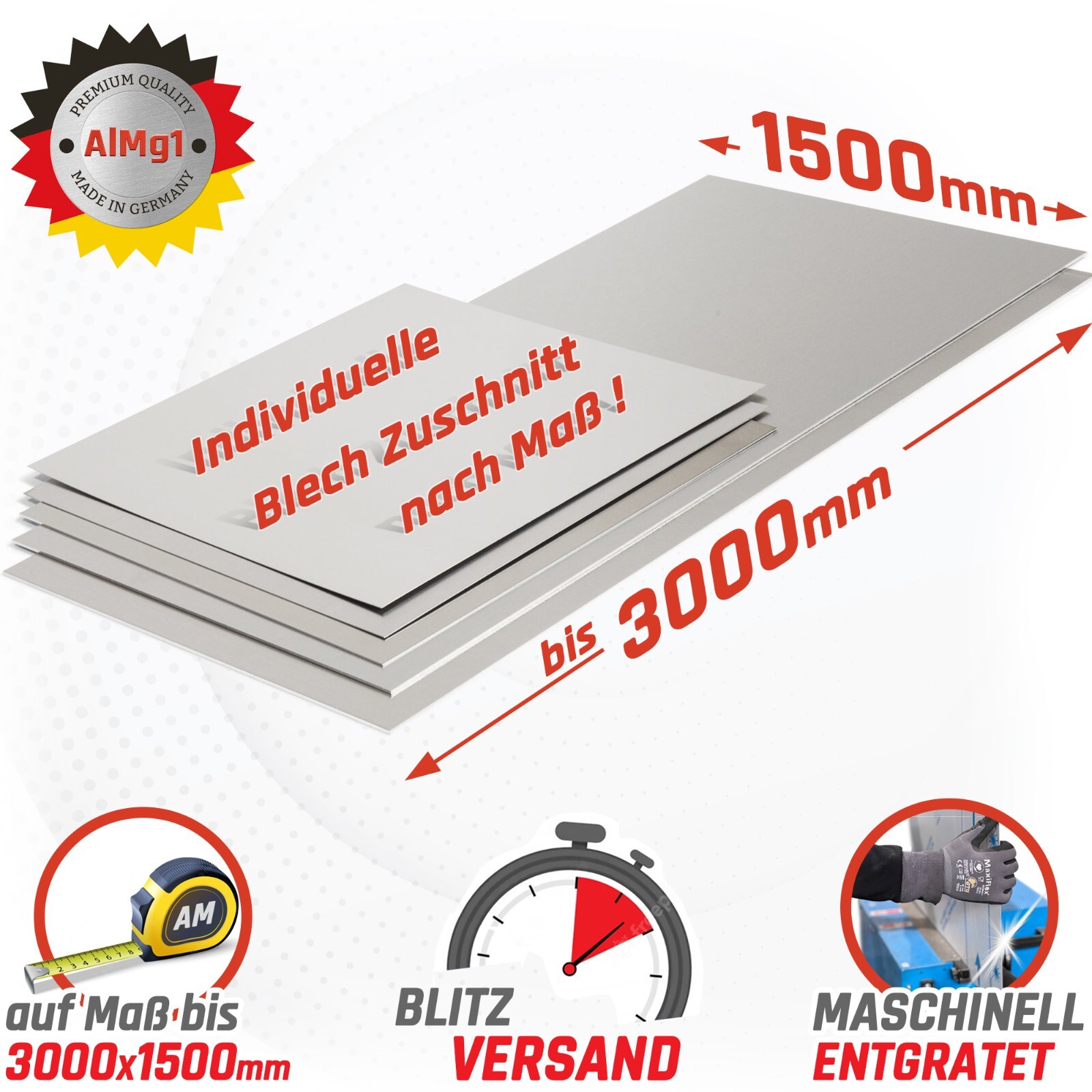 Aluminium Blech bis 3 Meter auf Maß 1 - 4mm Stärke