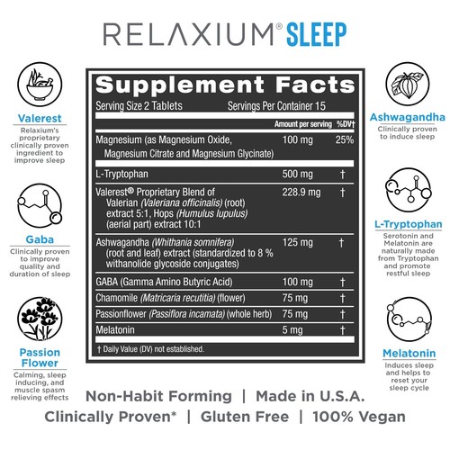Relaxium Sleep Natural Sleep supplement, insomnia, melatonin, valerian ...
