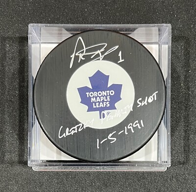 Peter Ing Signed Leafs Hockey Puck - "Gretzky Penalty Shot 1-5-1991 ...