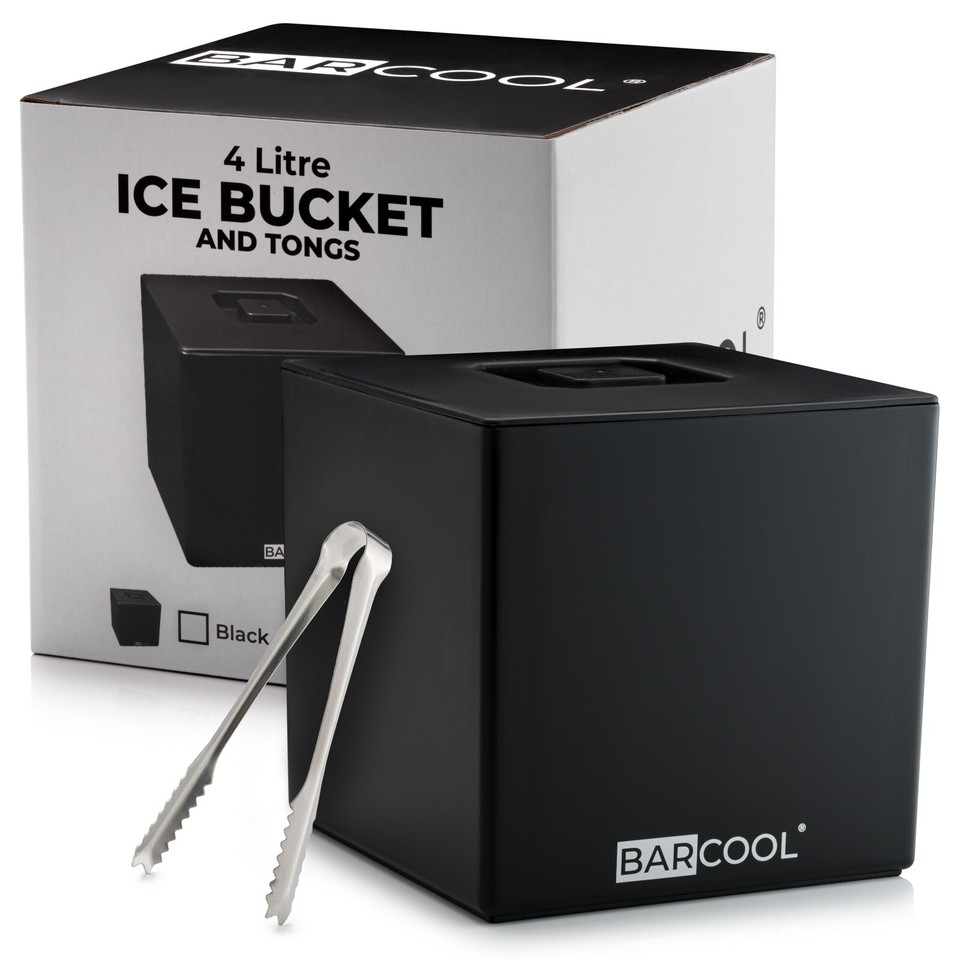 Barcool 4L Ice Bucket with Lid & Stainless Steel Ice Tongs - Square ...