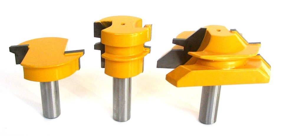 3pc 1/2" Shank 45° Miter, Glue & Drawer Lock Joint Router Bit Set sct ...
