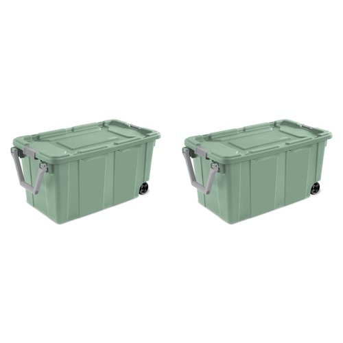 2PCS Sterilite Large Storage Bin, 40 Gallon Green Hand-pulled Wheeled ...