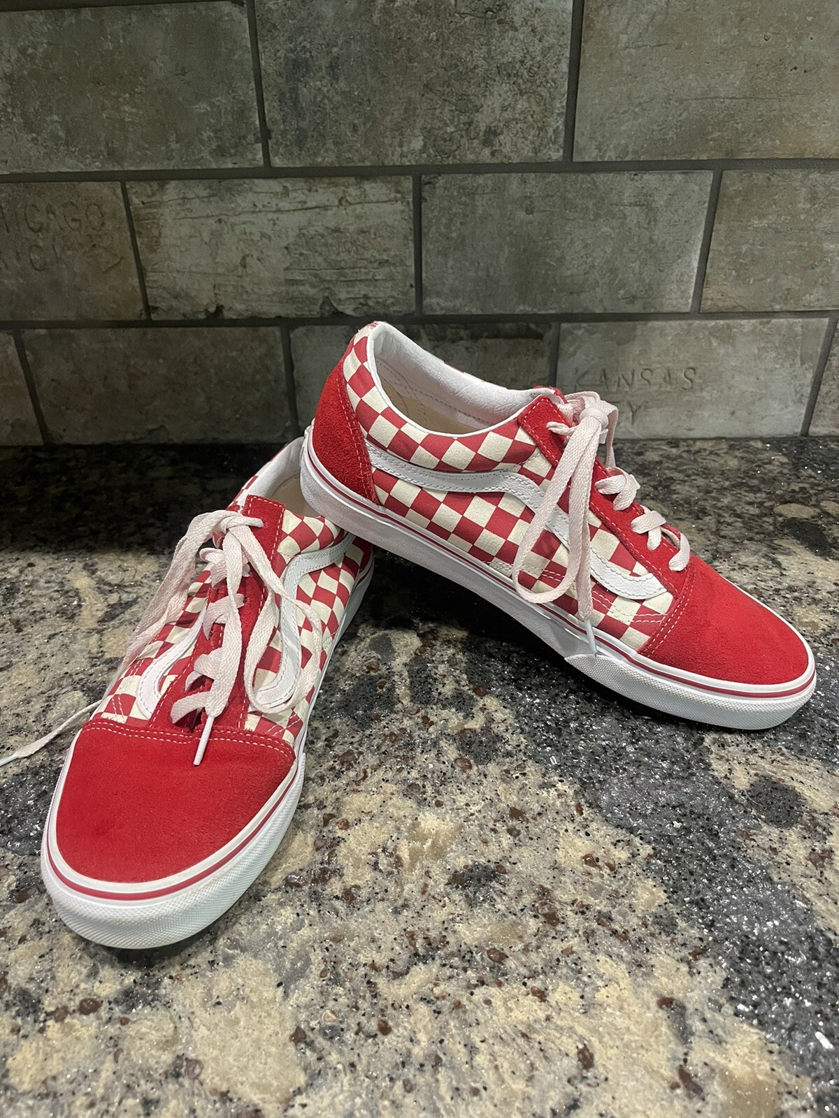 Vans Old Skool Classic Red/White Checkered Canvas & S… - Gem