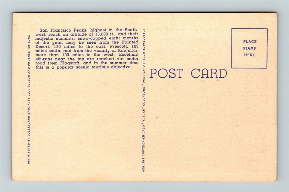 Postcard AZ Arizona San Francisco Peaks Williams Flagstaff Road Route ...