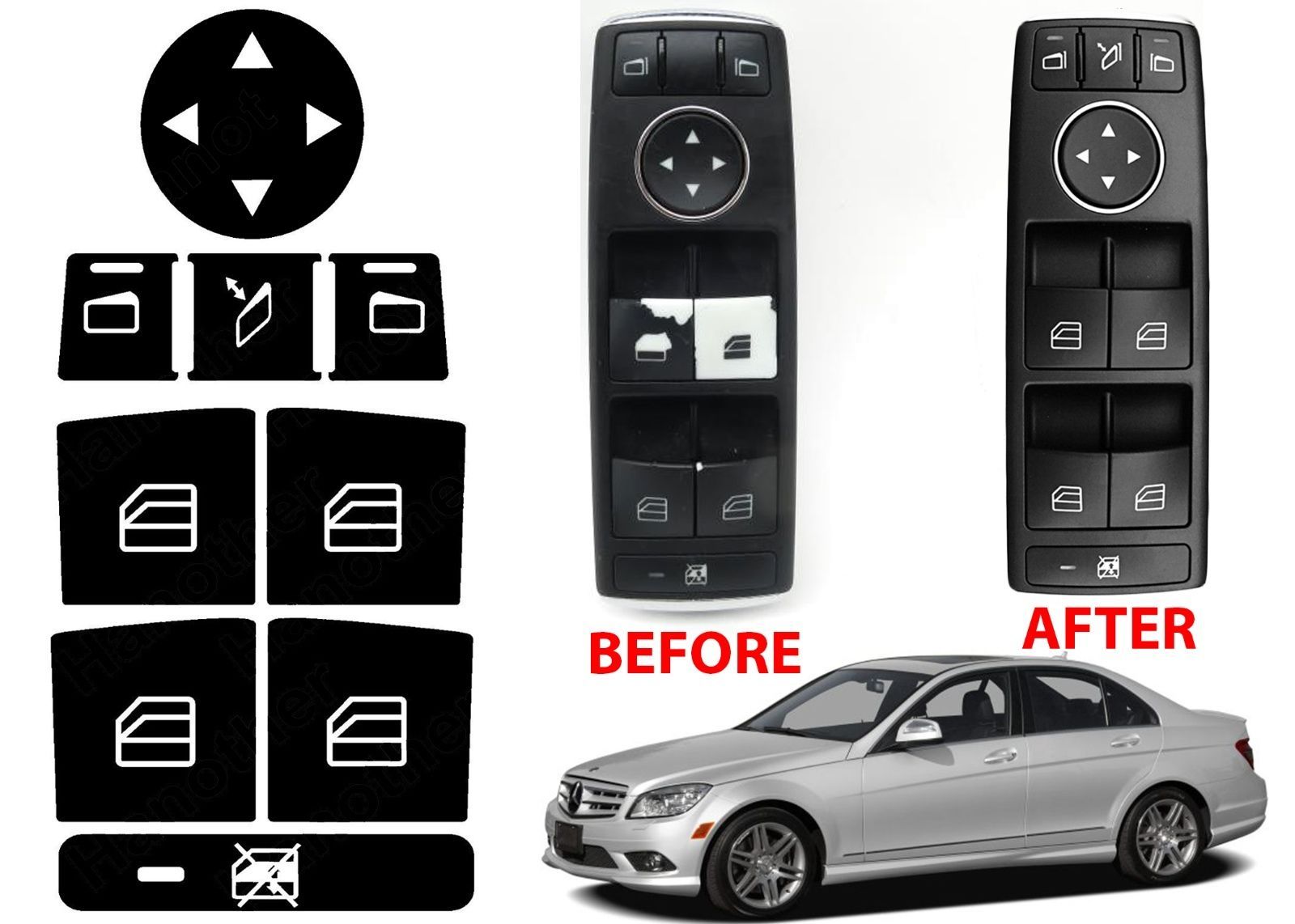 Replacement Window Switch & Steering Wheel Button Stickers For W204 ...