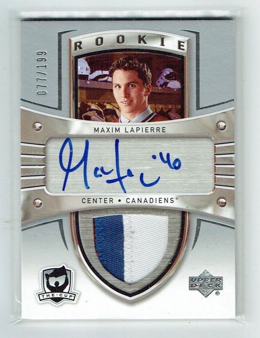 05-06 UD Upper Deck The Cup Maxim Lapierre /199 Rookie Patch Auto | eBay