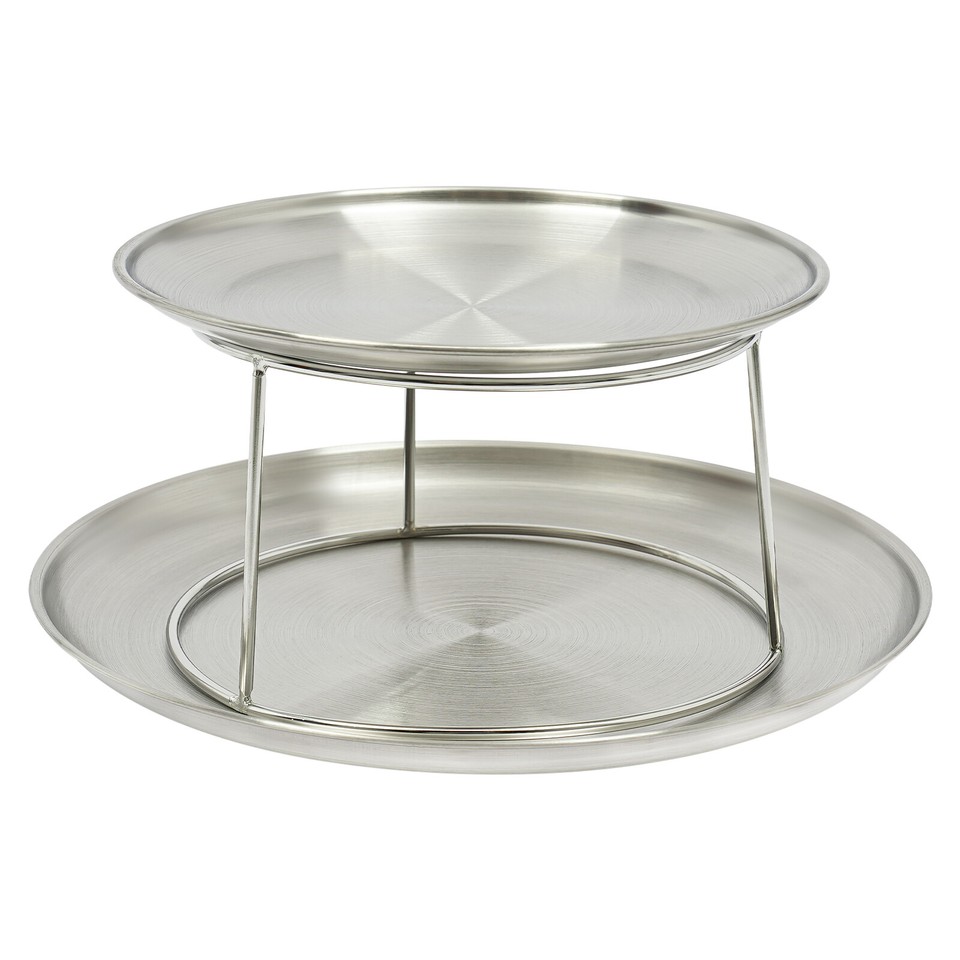2 Tier Food Serving Riser Seafood Plate Round Plate Rack Silver Tray ...
