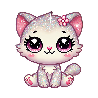 Sparkly Cartoon Kitten Illustration – Glitter Effect for Art, Crafts ...