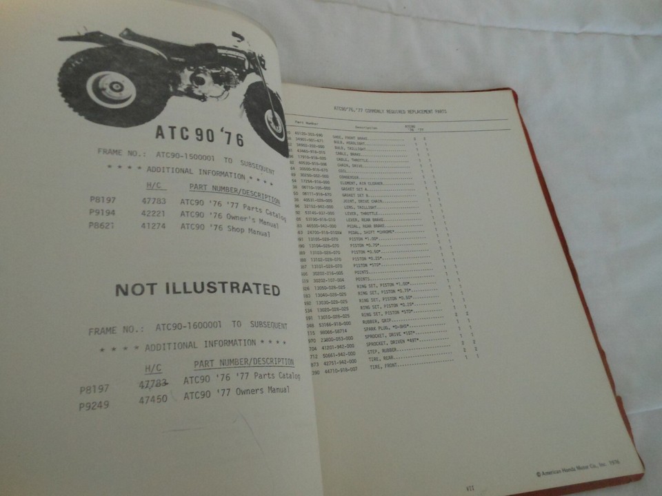 Honda OEM PARTS LIST CATALOG 1976 - 77 ATC90 Honda Code # 47783 | eBay