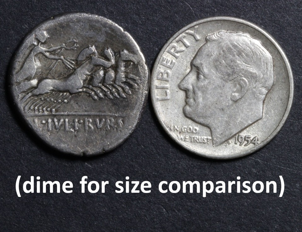 Chariot Denarius 85BC Ancient Roman Republic Silver Coin Bursio Mercury ...