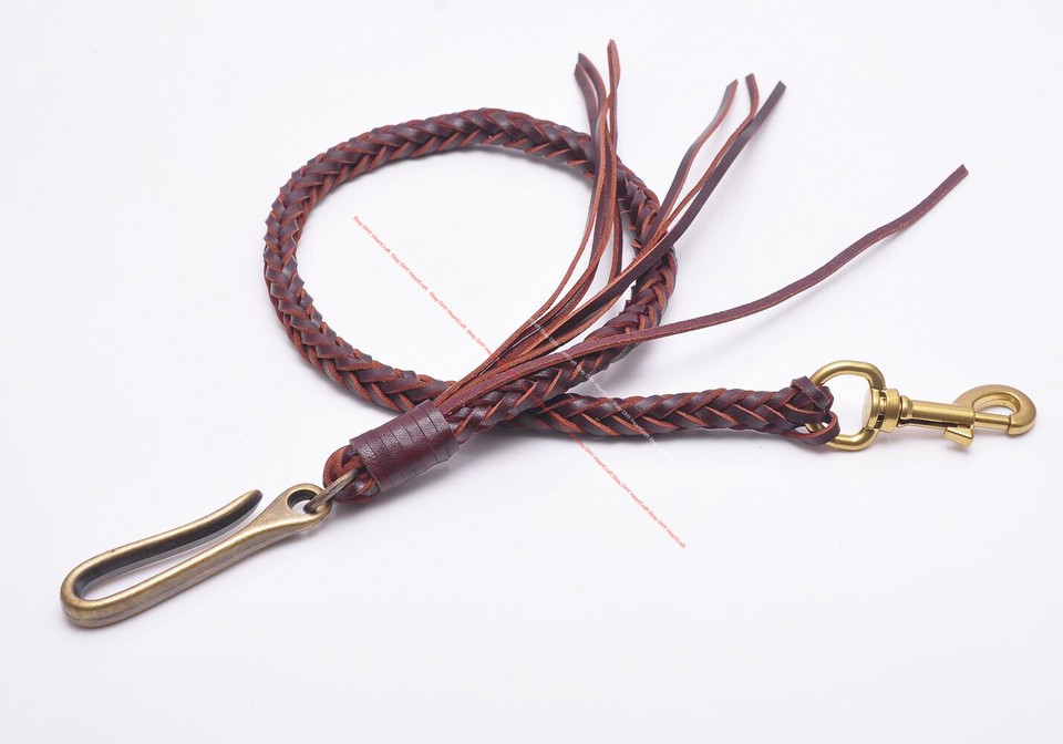 24" Handmade Brown Cowhide Leather Braided Truckers Trouser Pant Wallet ...