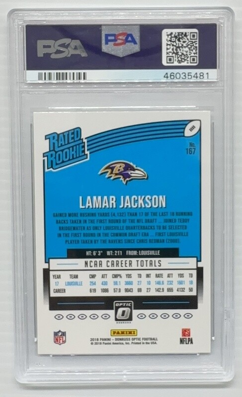 2018 Donruss Optic Lamar Jackson Rated Rookie Card RC #167 PSA 10 GEM ...