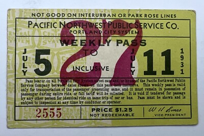PORTLAND OREGON 1931 PACIFIC NORTHWEST PUBLIC SERVICE PASS BUS ...
