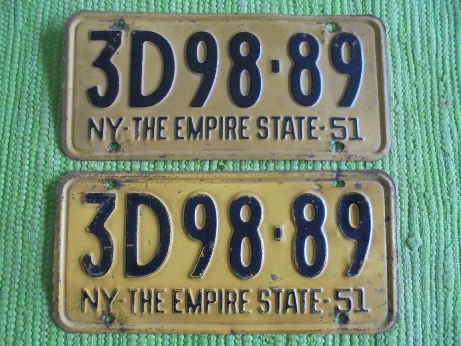 1951 New York License Plate Matched Pair 51 NY Tag 3D98-89 Plates ...
