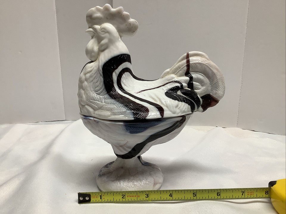 Vintage Large Molded Chicken Dish Standing Amethyst Milk Glass Slag ...