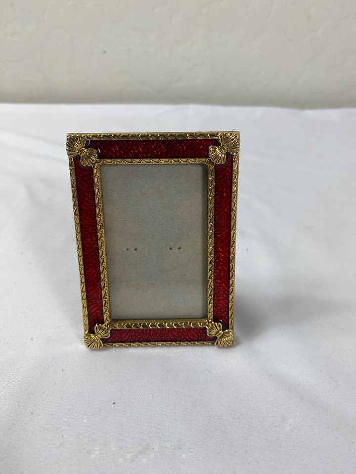 Small vintage picture frame red enamel with Gold ornate design 2x3 ...