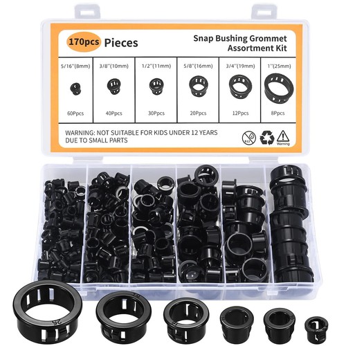 170 Pcs Cable Snap Bushing Grommets, Black round Nylon Snap in Cable ...