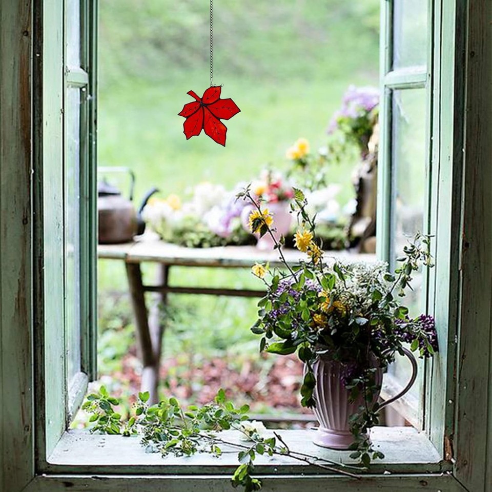 Maple Leaves Stained Glass Window Hanging,Fall Leaf Decorations ...