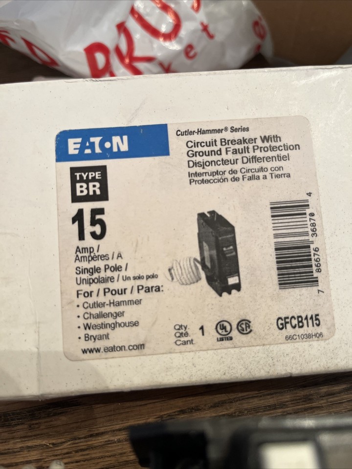 Eaton GFCB115 15 Amp 1 Pole GFTCB115 GFCI Circuit Breaker Cutler-Hammer ...