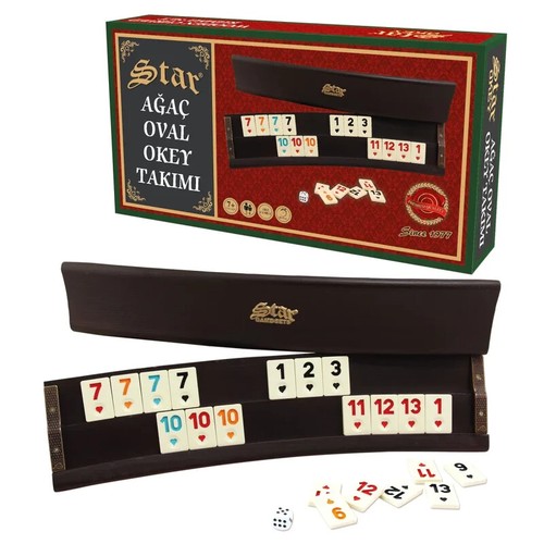 Star, oval Rummy, Curved Romme, Okey Set oval, aus massiv Holz mit ...