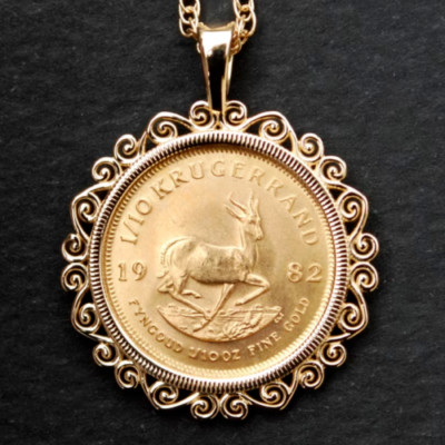 Krugerrand Coin Custom Pendant With Free Chain 14k Yellow Gold Finish ...