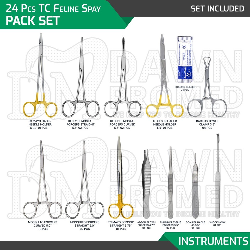 24 Pcs TC Canine and Feline Spay Surgery Set Veterinary Instruments ...