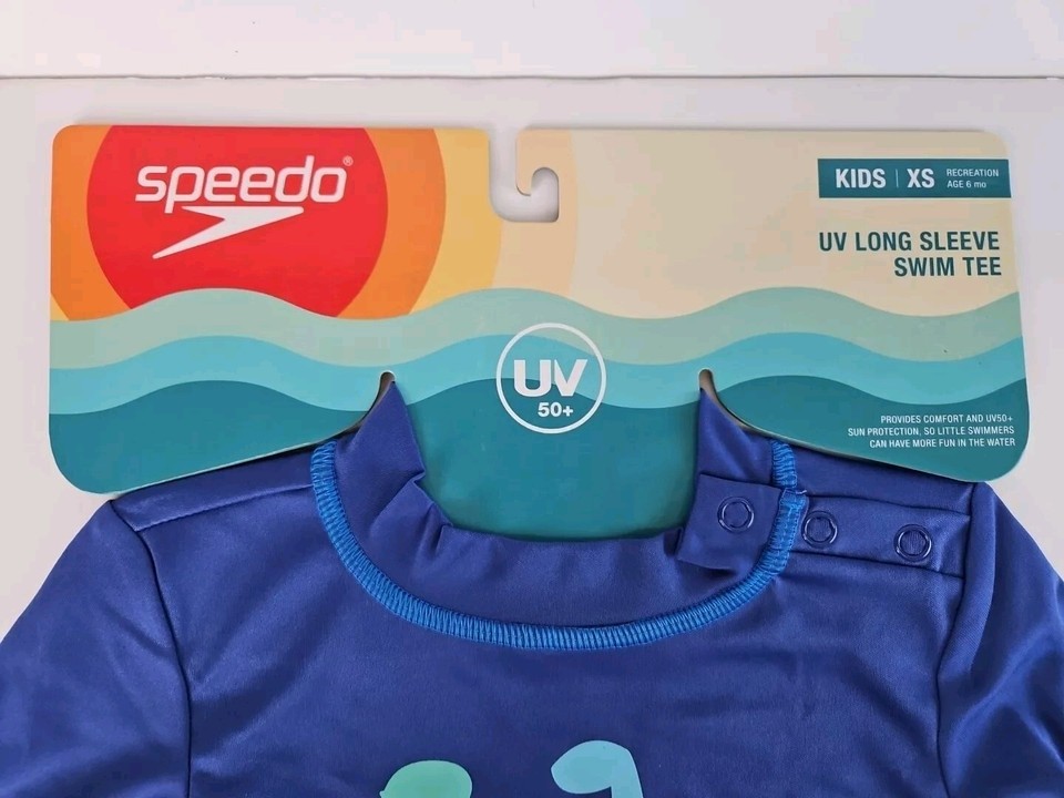 Speedo UV 50+ Size XS Long Sleeve Swim Sun Tee Kids Blue Boys Shirt ...