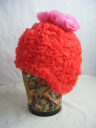 KLEINERT'S Vtg 50-60s Red Bathing Swimming Cap w/Pink Floral- 18" cir ...