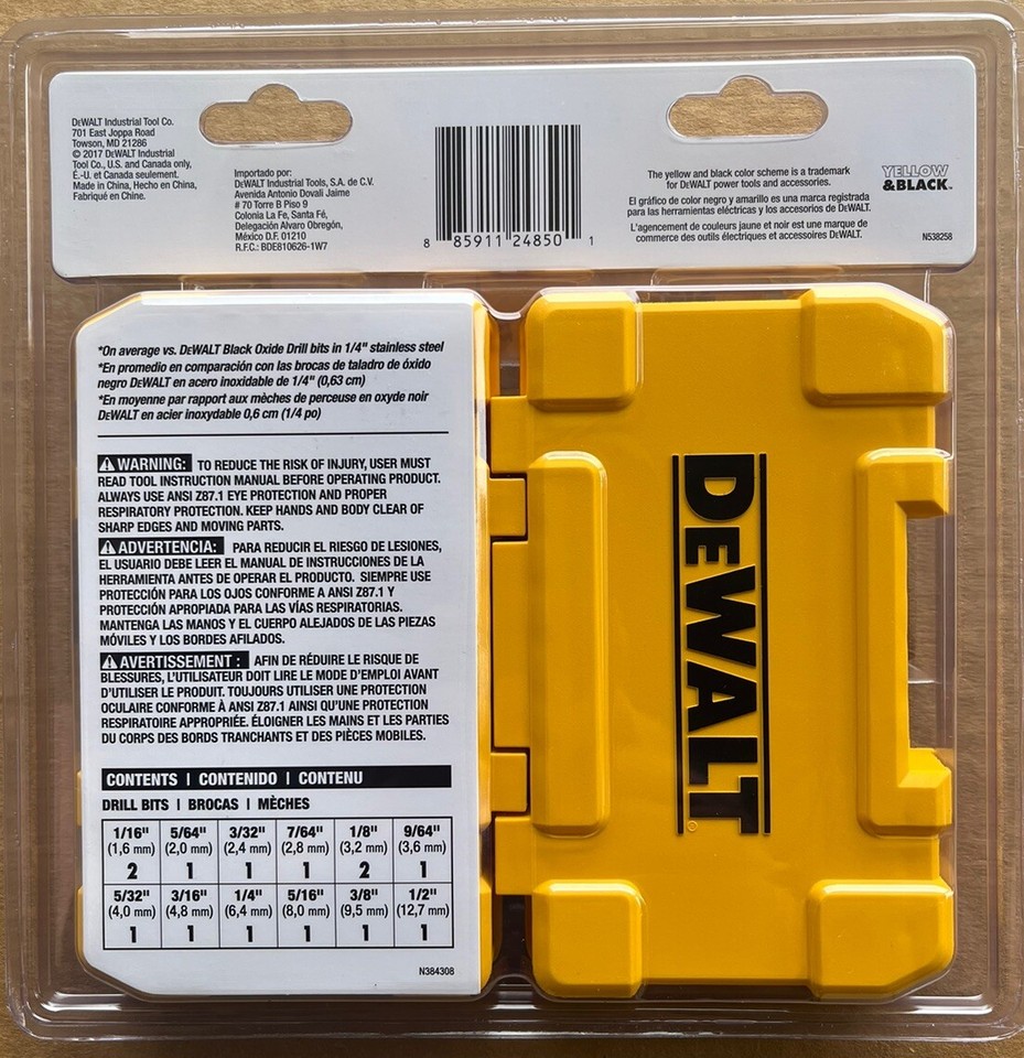 NEW Dewalt 14 Piece Titanium Speed Tip Drill Bit Set for Metal & Wood ...