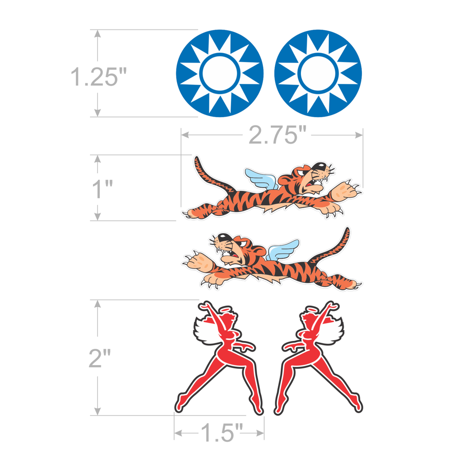 Flying Winged Tiger decal sticker set, WWII Military Airplane nose art ...