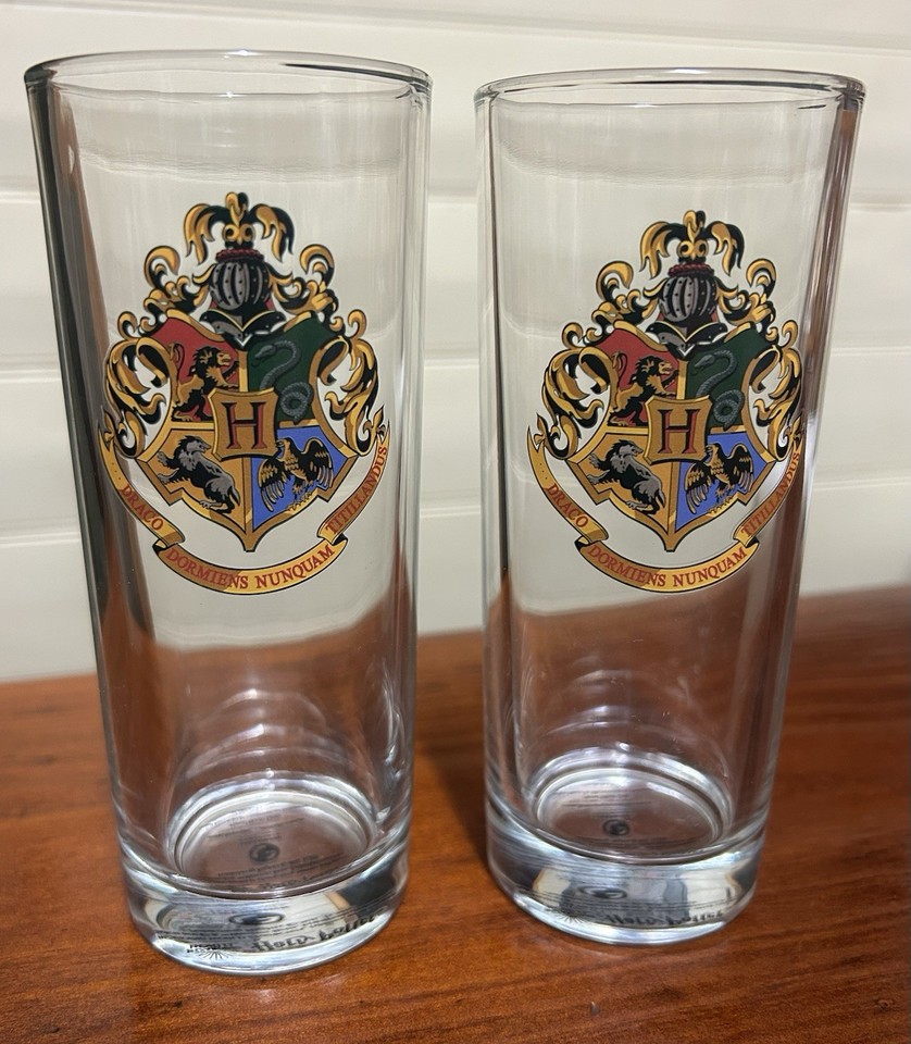 2 x Harry Potter Hogwarts Crest Tall Glasses, Wizards World, Hand Wash ...