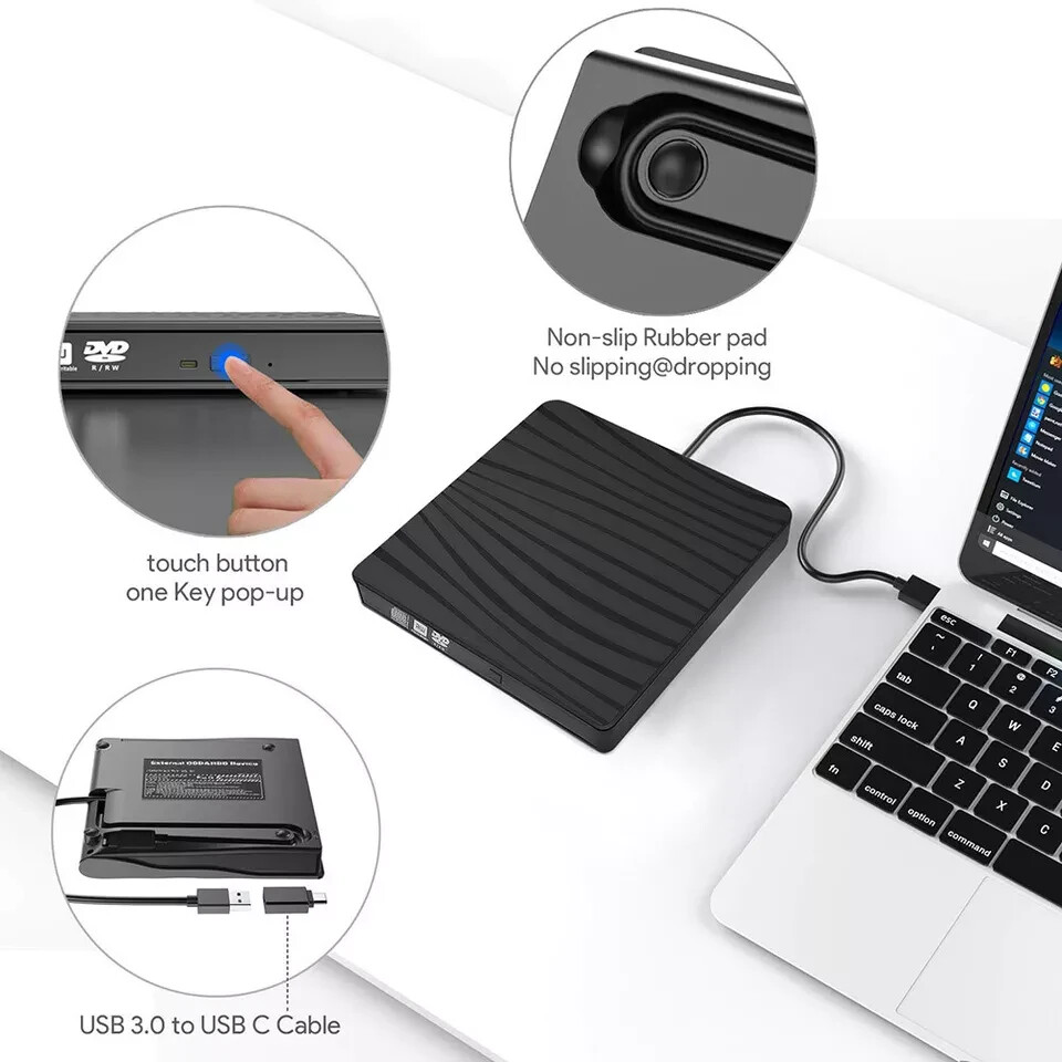 External USB 3.0 CD/DVD Burner Lightscribe Label Writer HP Dell Lenovo ...