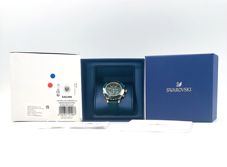 Swarovski Octea Lux Chrono Watch Green Leather Rose Gold Swiss Made ...