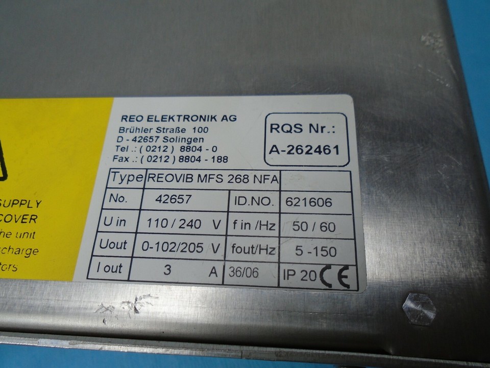 REO REOVIB MFS 268 NFA Vibratory Conveyor Frequency Converter RQS Nr A ...