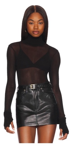 Enza Costa Sheer Mesh Cuffed Black Top XL NWOT Mock Neck Turtleneck ...