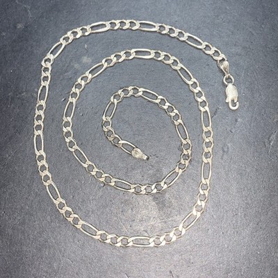 Sterling Silver 925 Lot Necklace D33 Vintage Look Figaro Chain Link ...